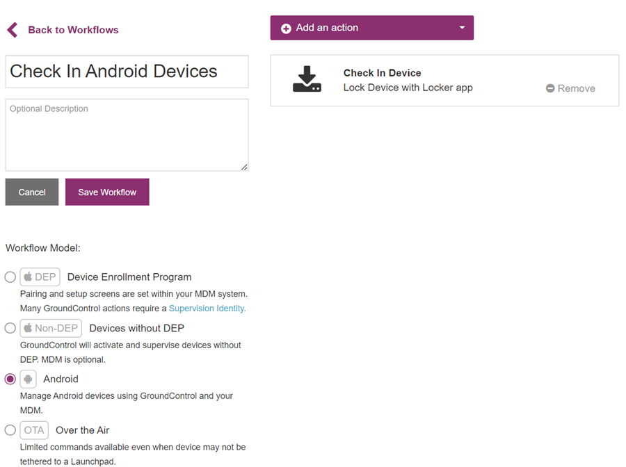 Check In Device Actions – GroundControl
