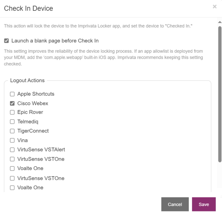 Check In Device Actions – Mobile Access Management